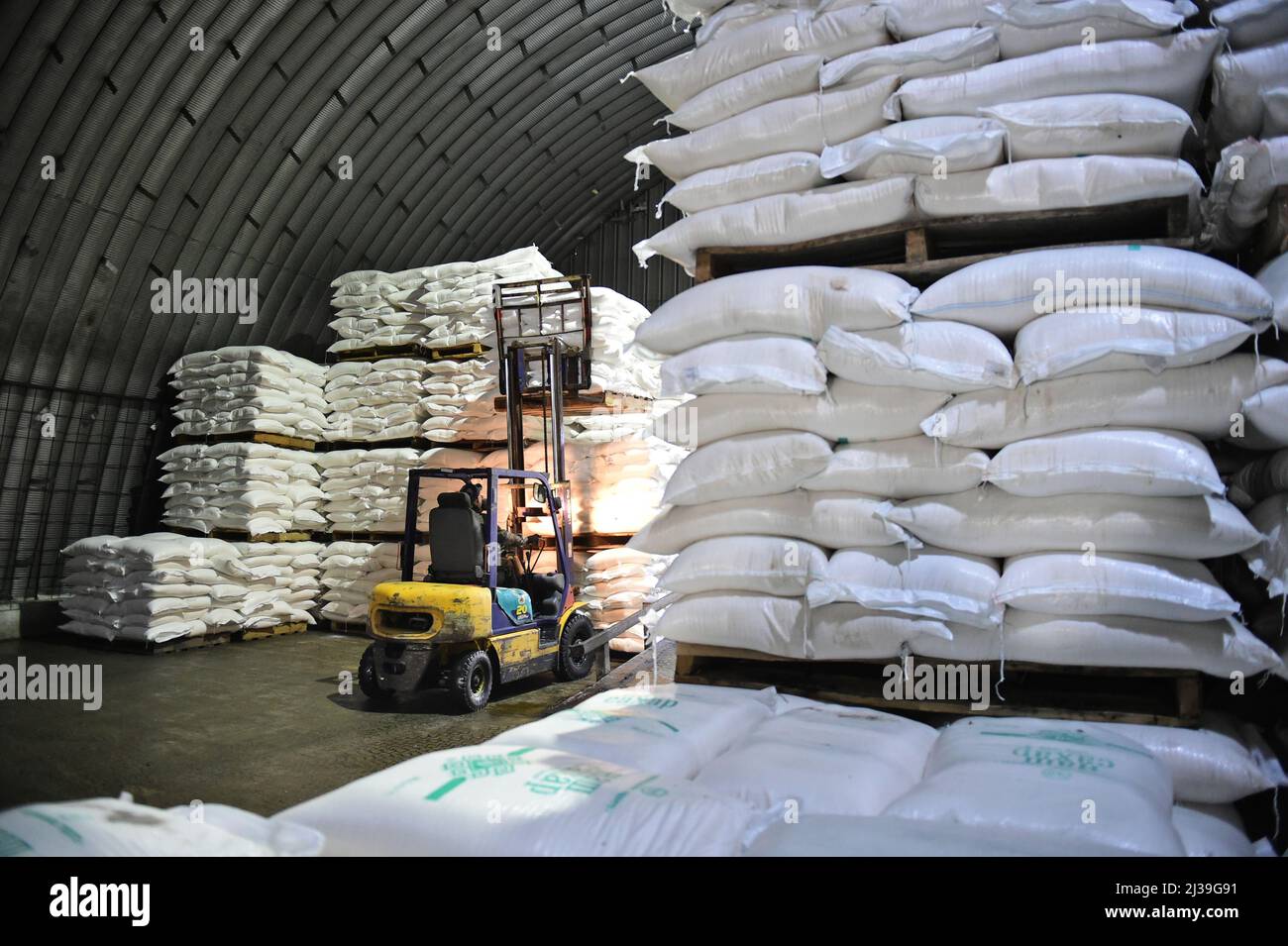 Sugar packaging at the "Region Trade Grocery" enterprise. Packings with ...