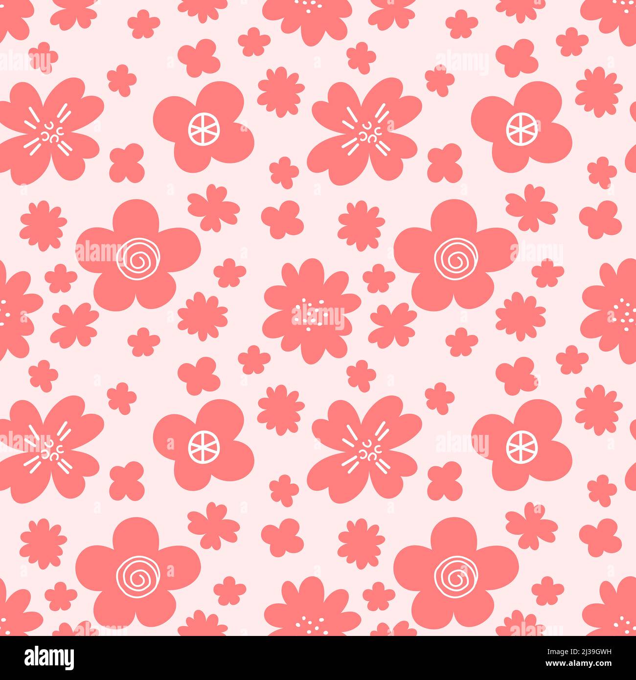 Seamless pattern with red flowers on a light red background. Bright ...
