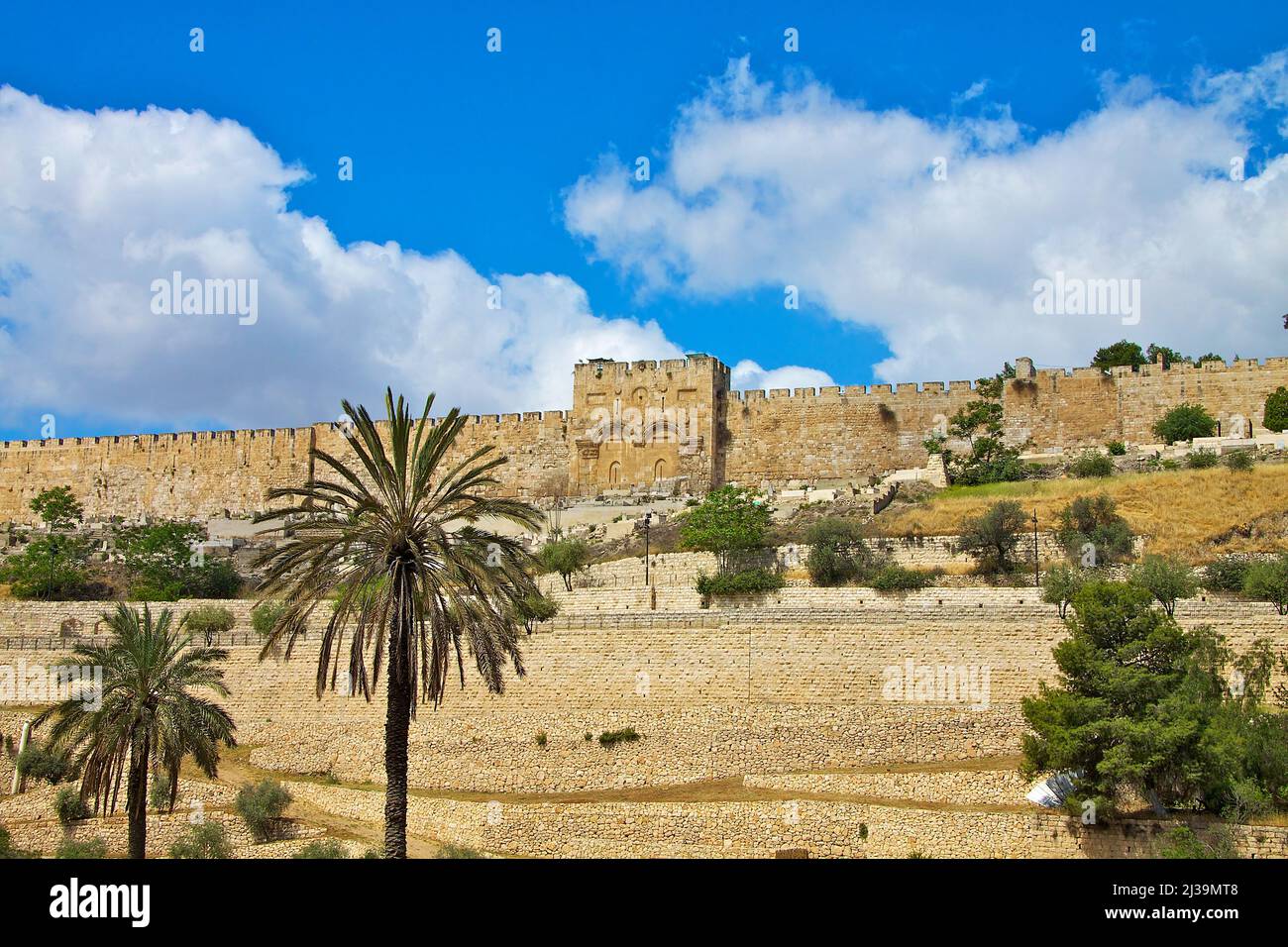 The Golden Gate of Jerusalem with fences stretching all over ...