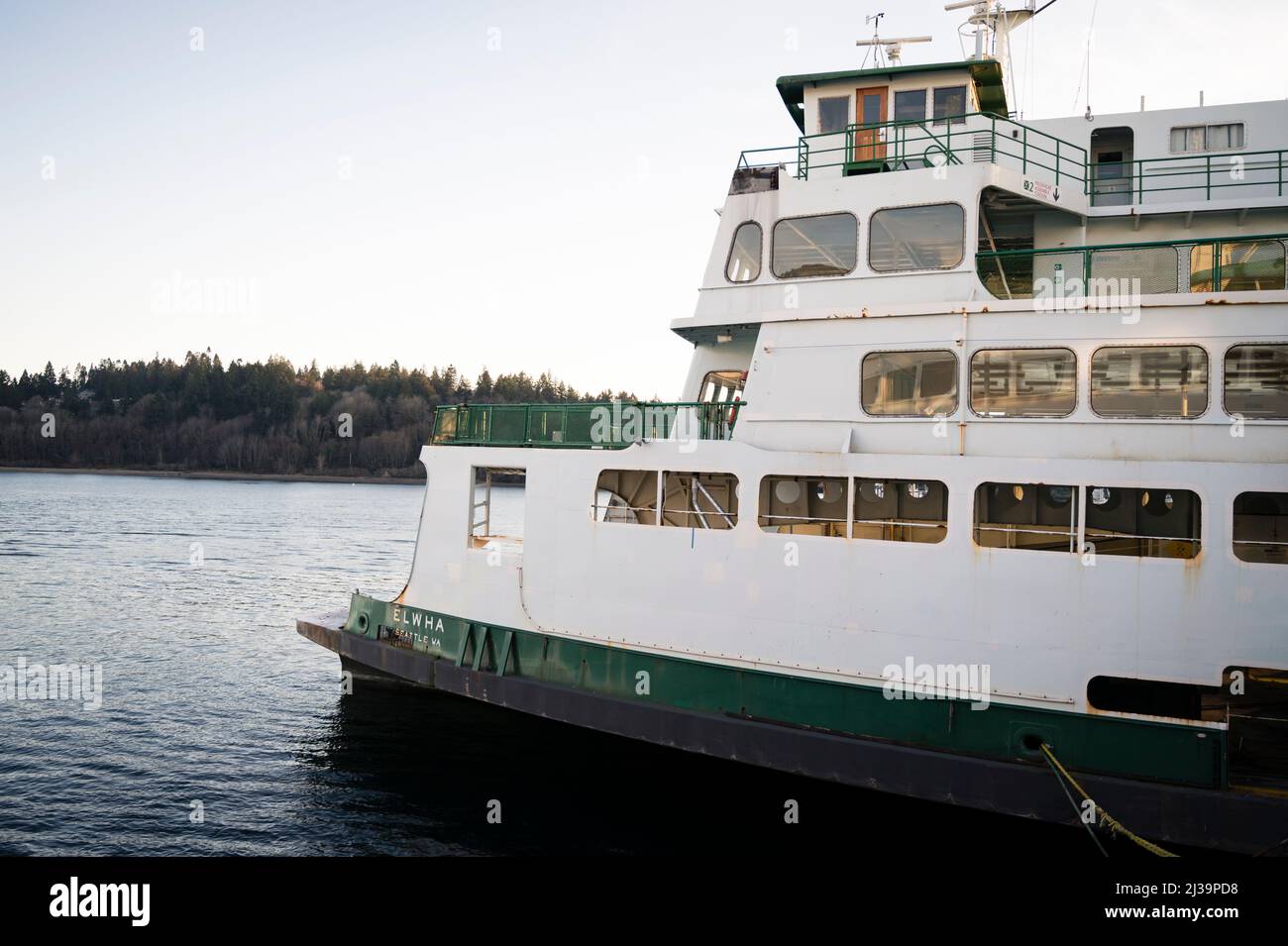 Close Side View of a Ferry Boat in Puget Sound on Spring Evening Stock ...