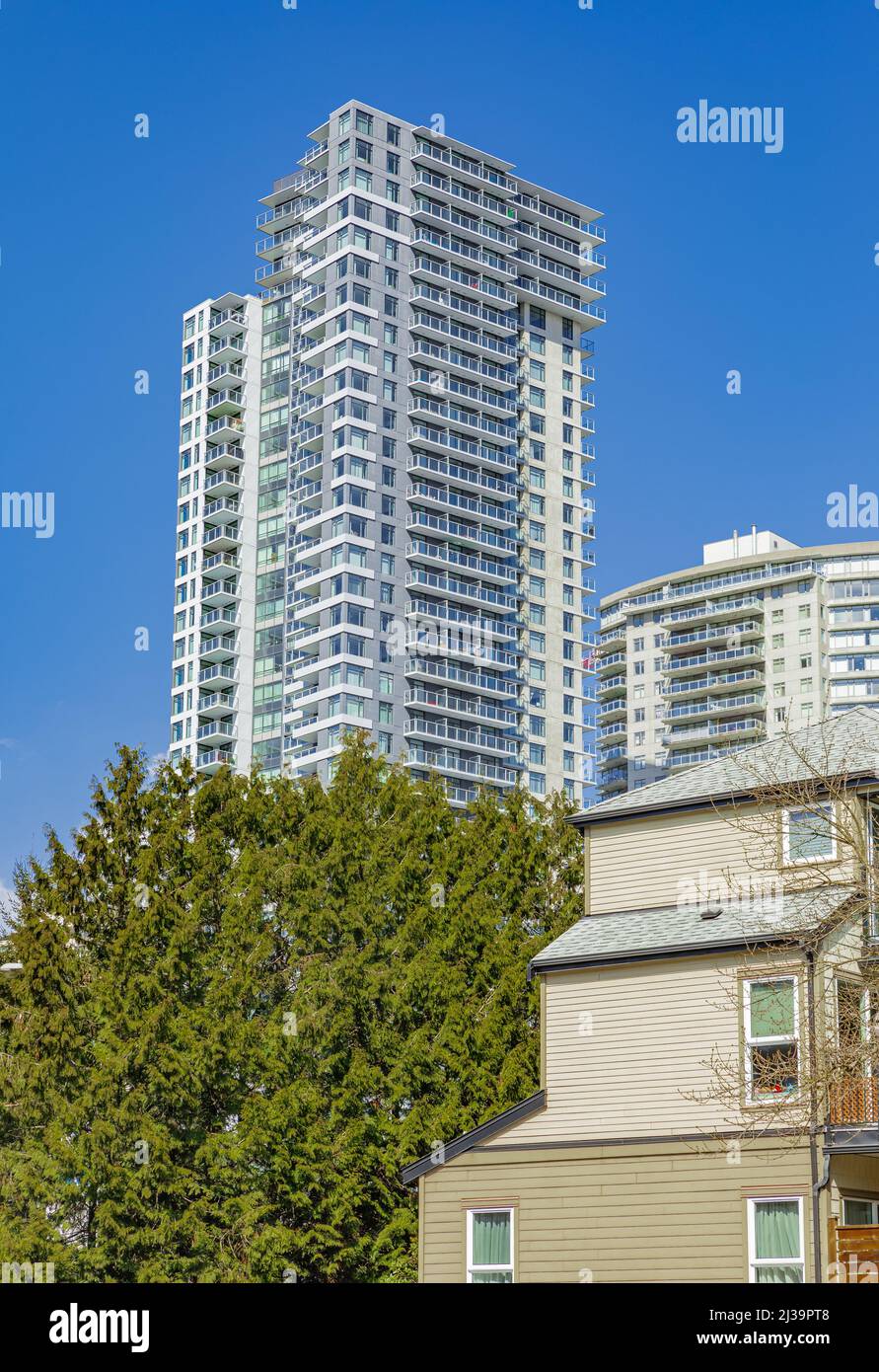 Facade detail of a modern high-rise apartment building. Abstract ...