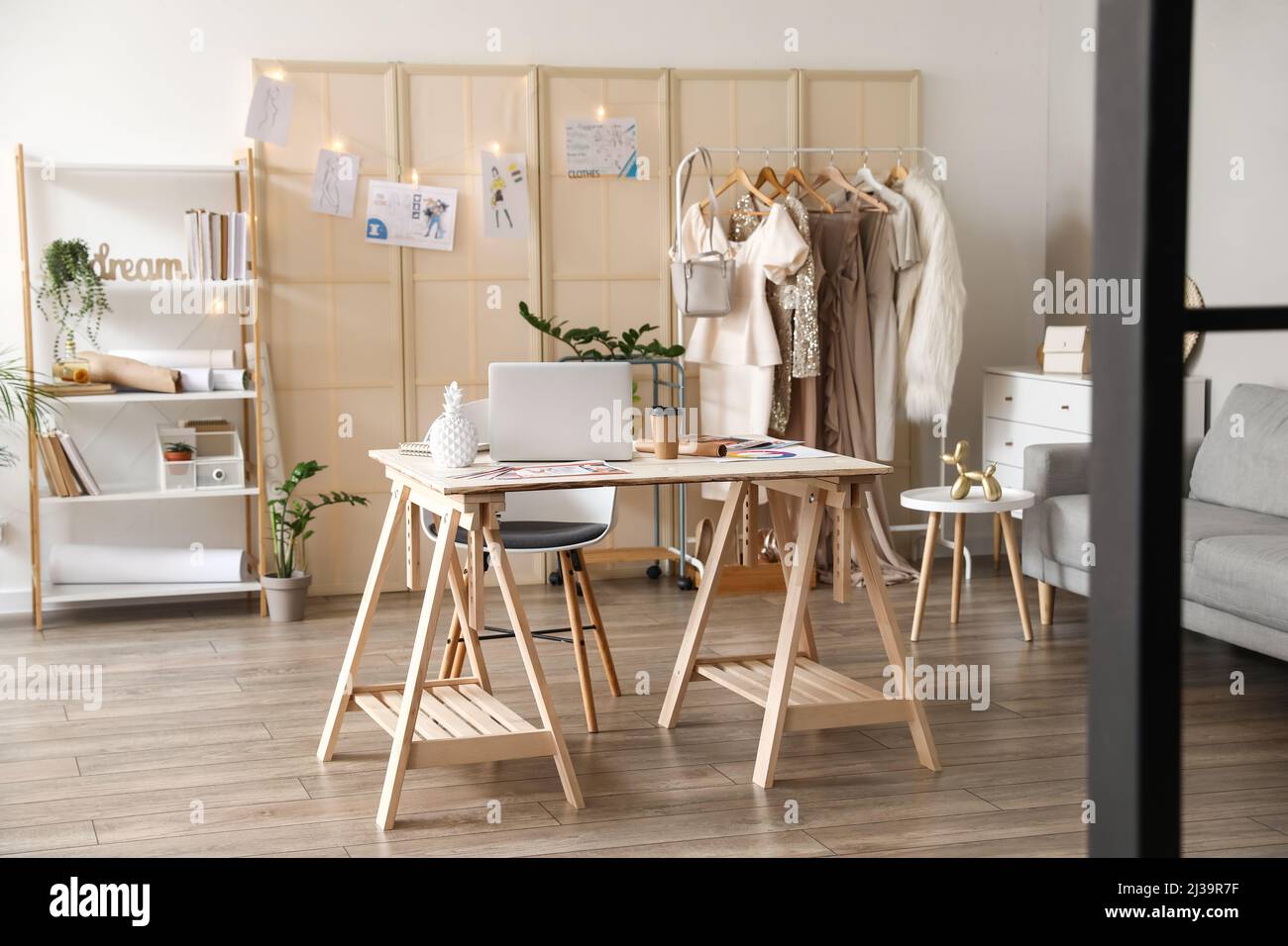 Interior of modern studio of clothes stylist Stock Photo - Alamy