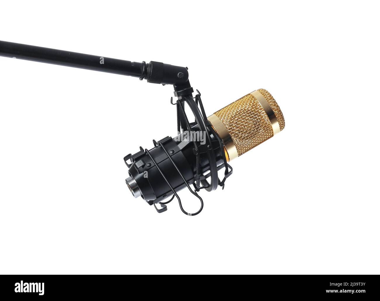 Modern microphone with stand on white background Stock Photo - Alamy