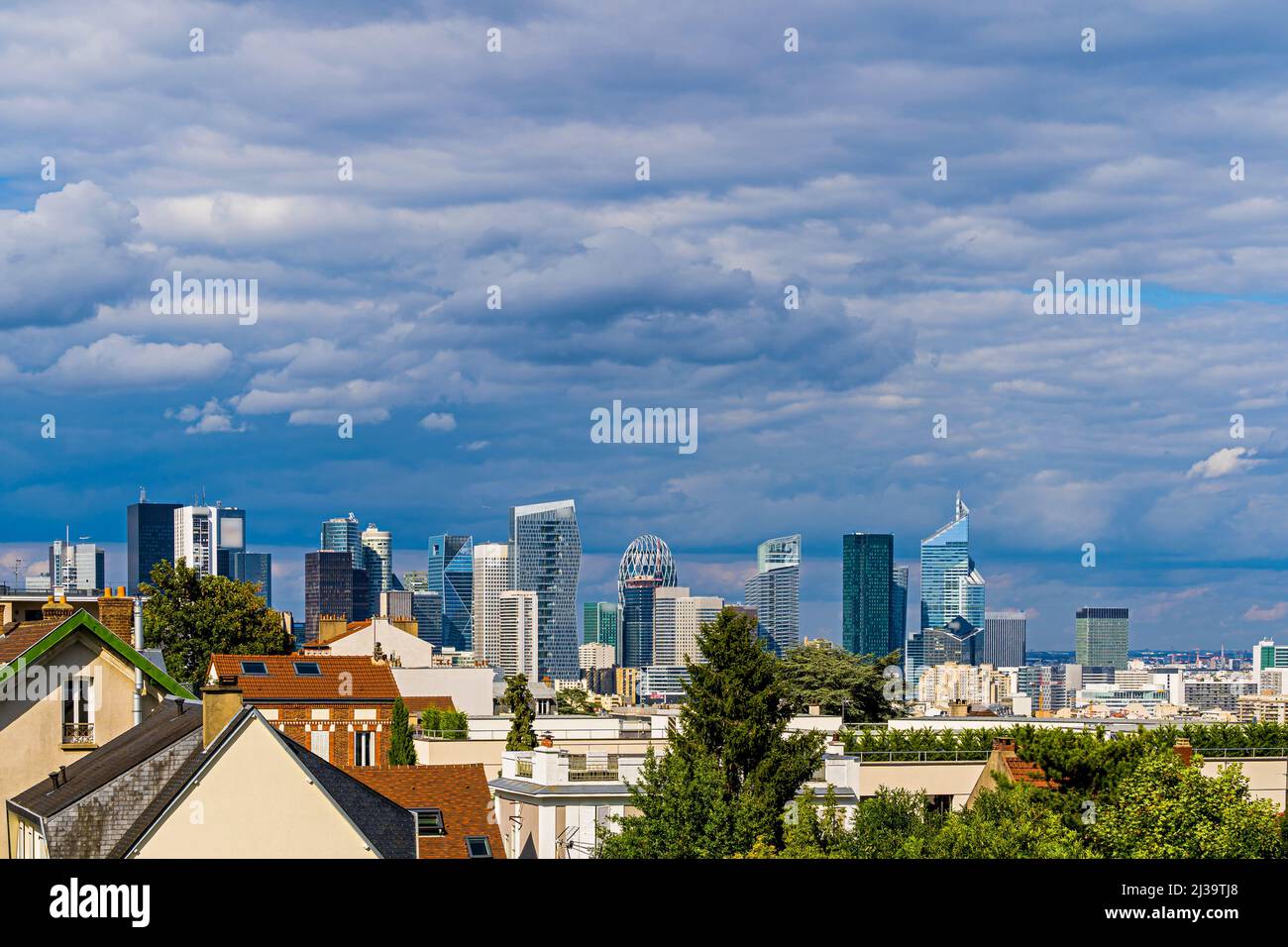 Sunny Skyline of La Defense District From Rooftops With Clouds and ...