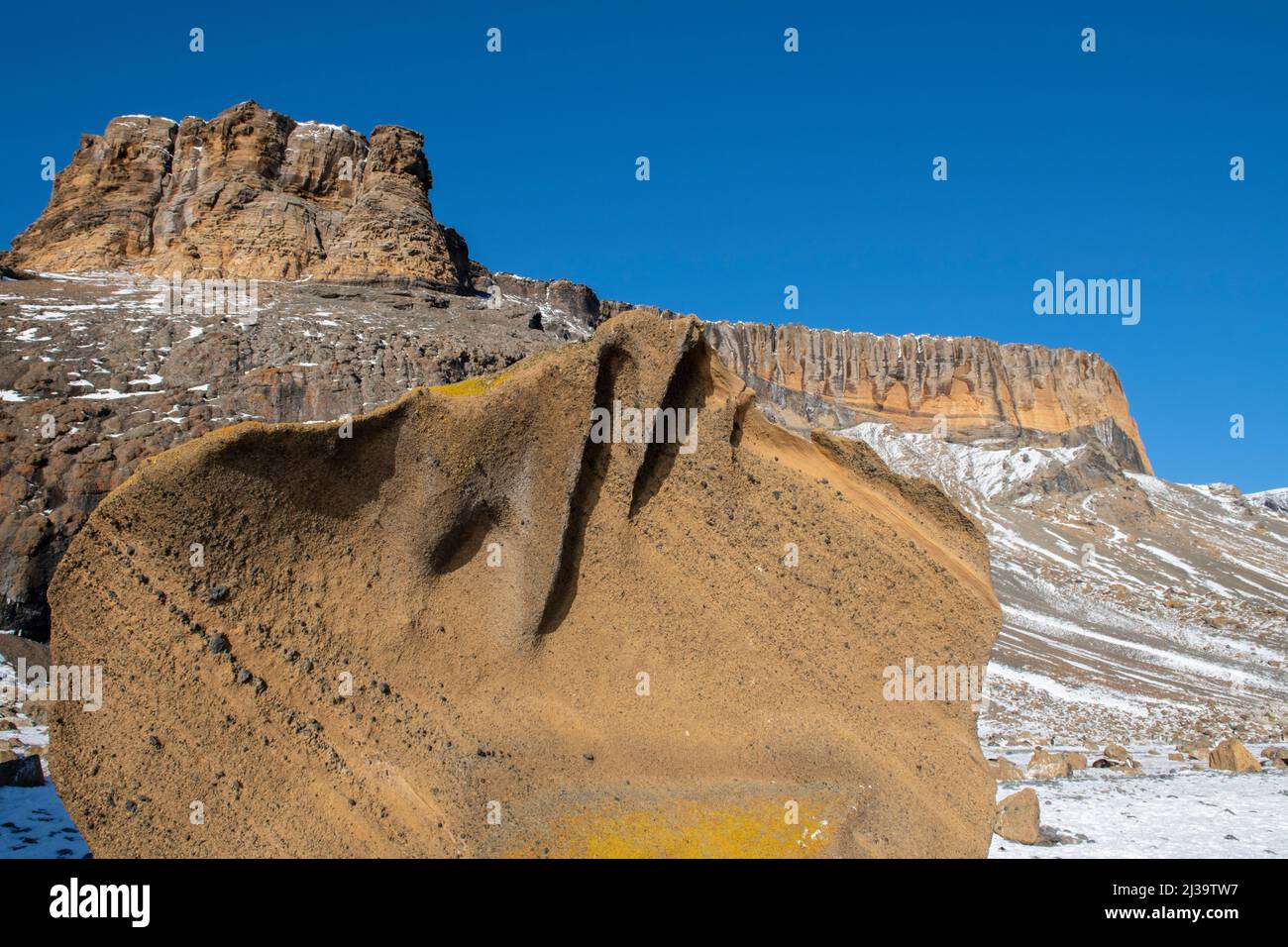 Antarctica, Tabarin Peninsula, Brown Bluff. Large volcanic basalt tuya ...