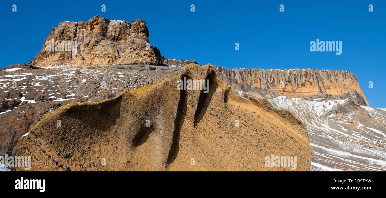 Antarctica, Tabarin Peninsula, Brown Bluff. Large volcanic basalt tuya ...