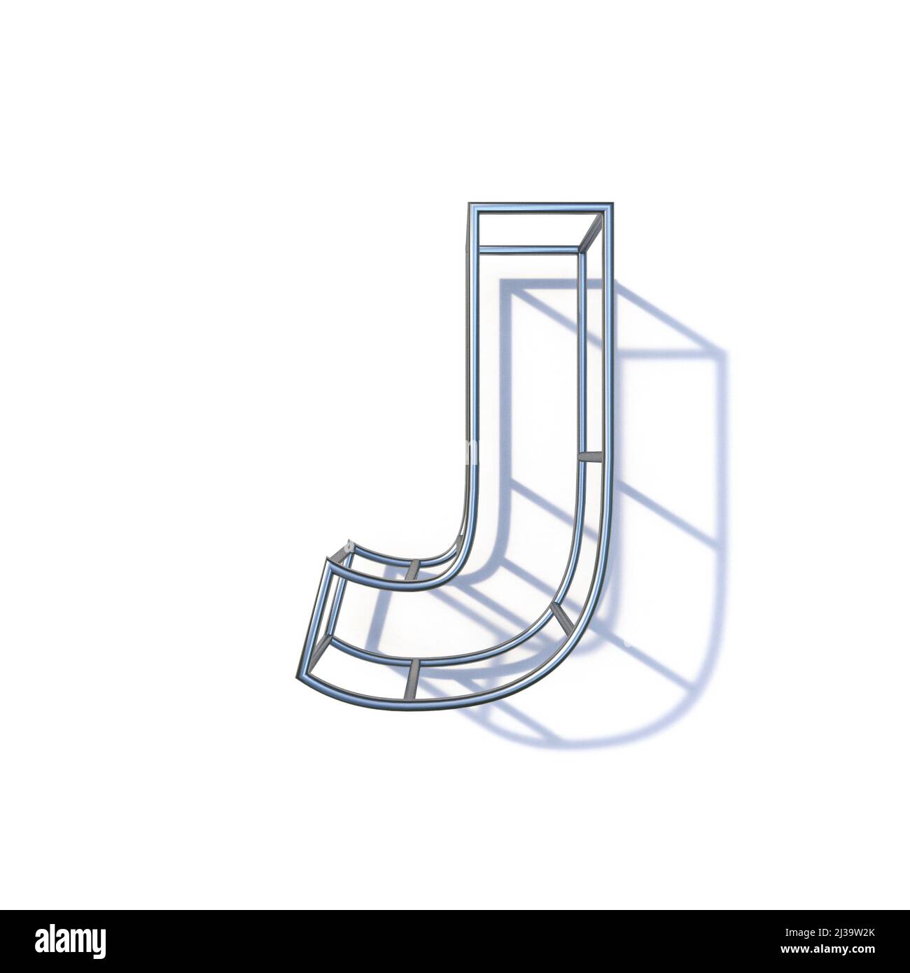 Steel wire frame font Letter J 3D render illustration isolated on white ...