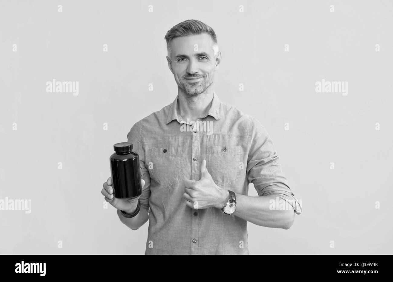 drug business. man take meds. medical advertisement. guy presenting ...