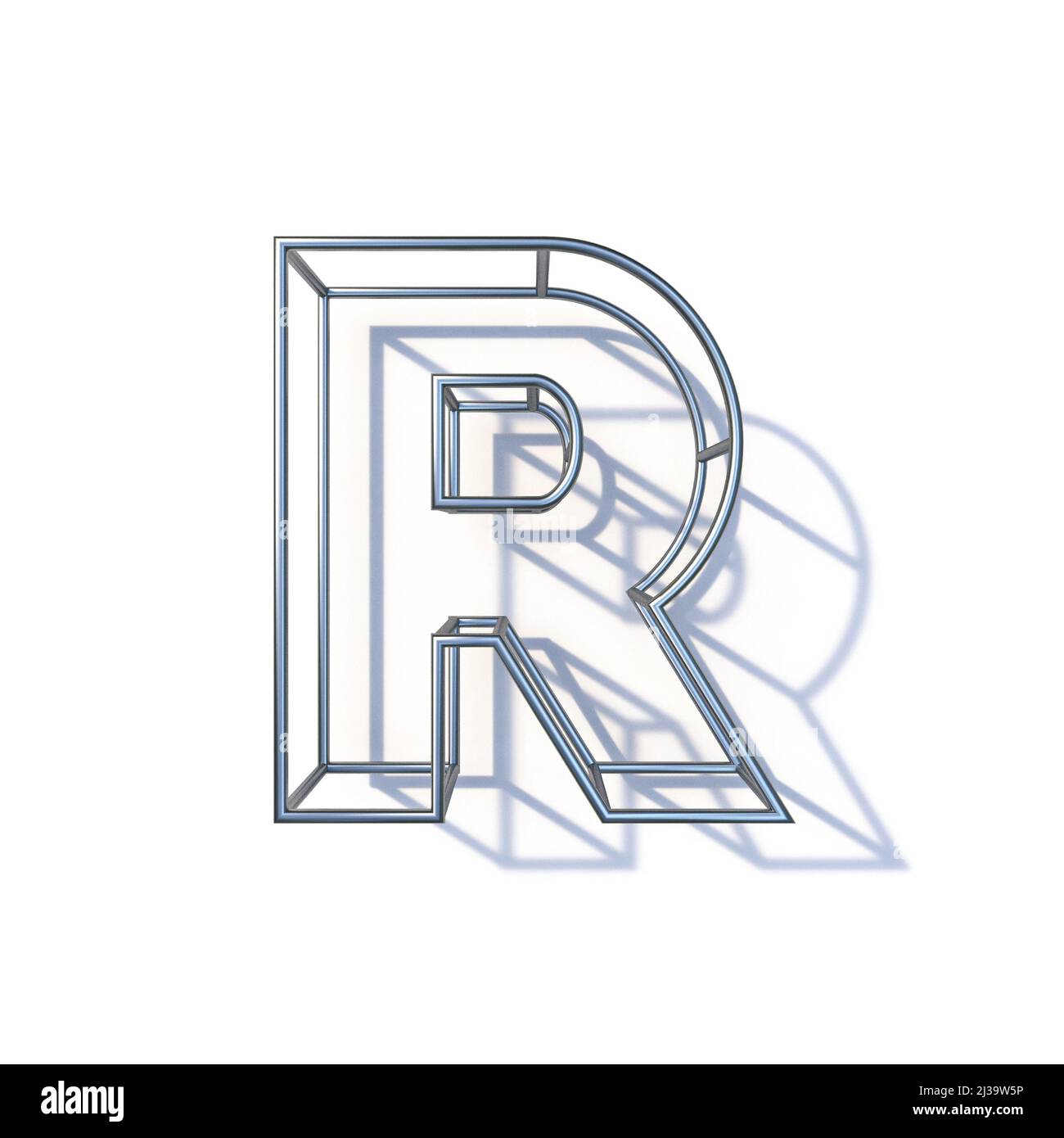 Steel wire frame font Letter R 3D render illustration isolated on white ...