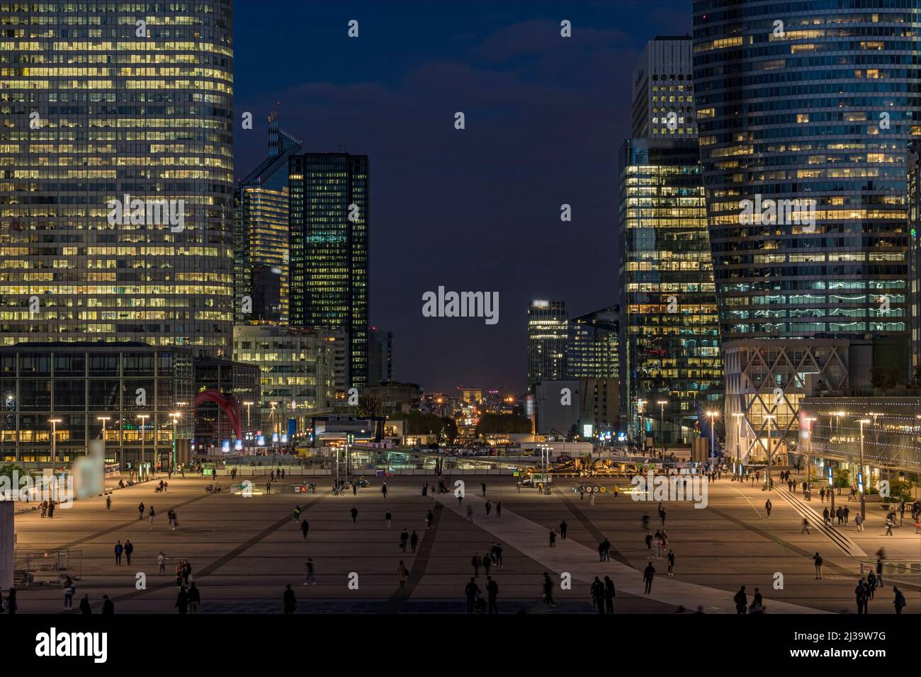 Night Scenery in La Defense Business District With Peoples and Hight ...