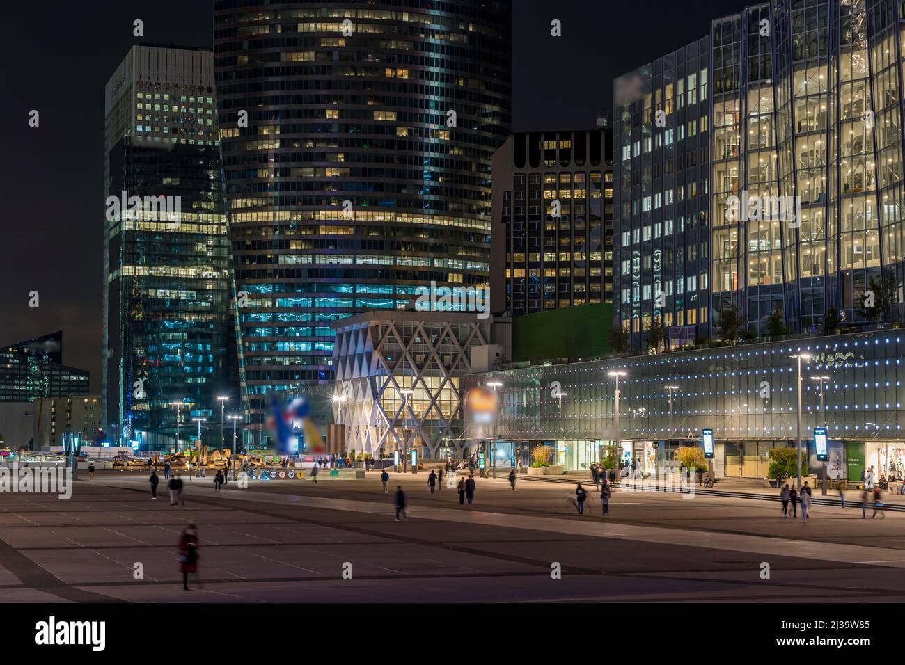 Tourists and Employees at La Defense Business District Center at Night ...