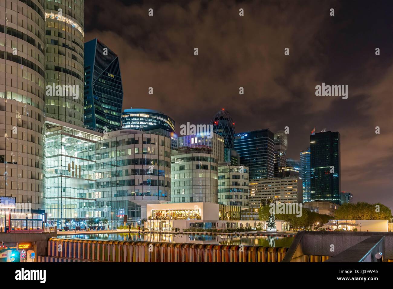La Defense Business District at Night Towers Light and Reflections ...