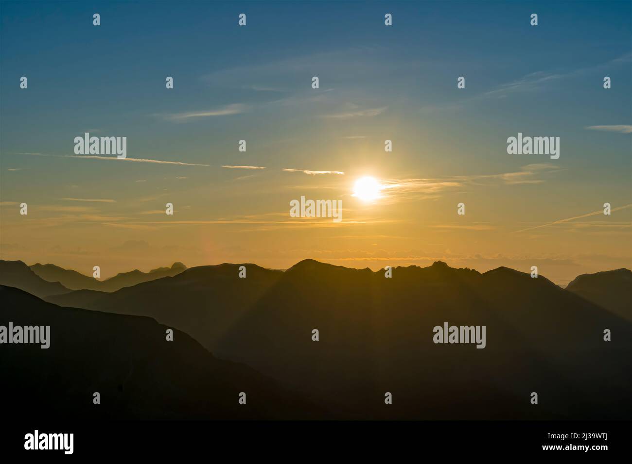Sunshine at Morning Over French Alps Mountains and Peaks Skyline Stock ...