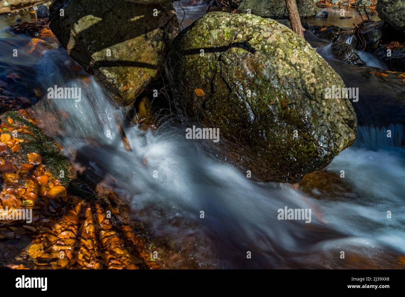 Water Moving Fast Alongside Rocks in a River with Fall Color Stock ...
