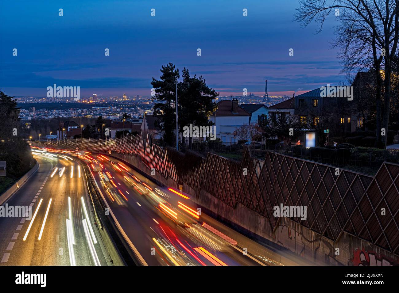Sunrise Over Paris Viewed From Above With Highway Traffic Stock Photo ...