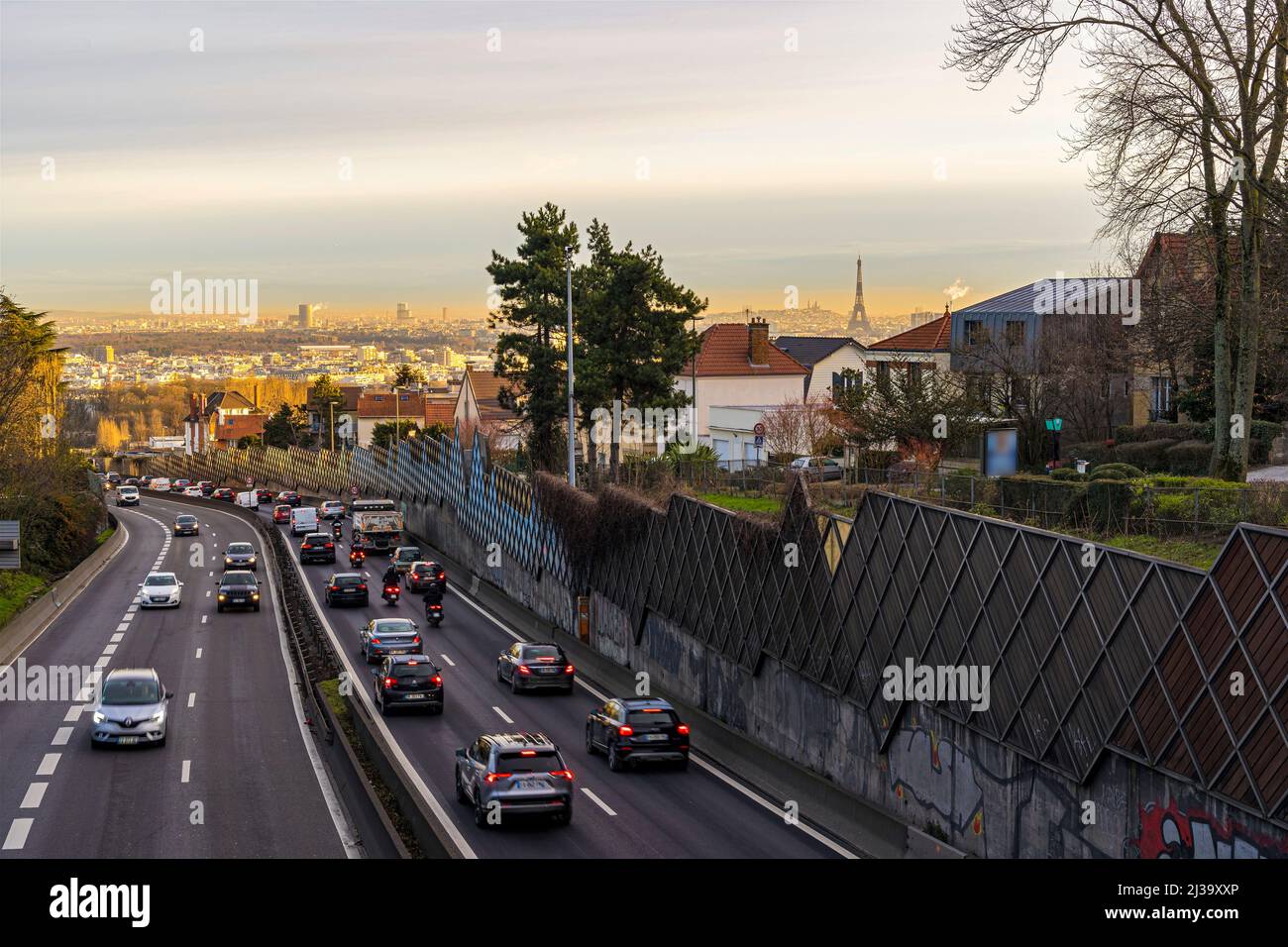 Golden Hour Over Paris at Morning With Highway Traffic Stock Photo - Alamy