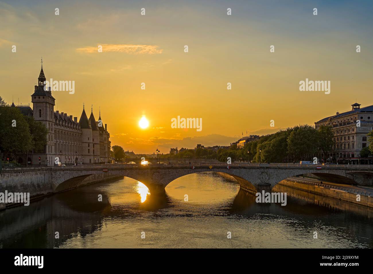 Summer Sunset Over Paris Historic Center With Seine River and Bridges ...