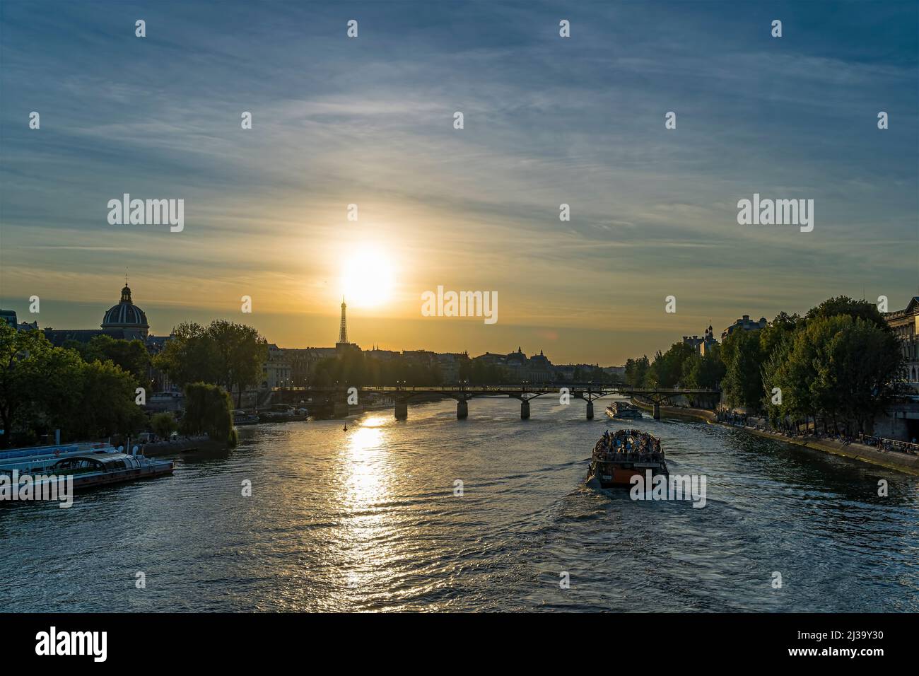 Summer Sunset Over Paris Historical Center Famous Monuments Seine River ...