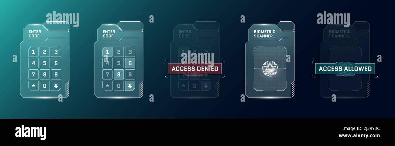 HUD digital futuristic user interface PIN code entry panel set. Sci Fi ...