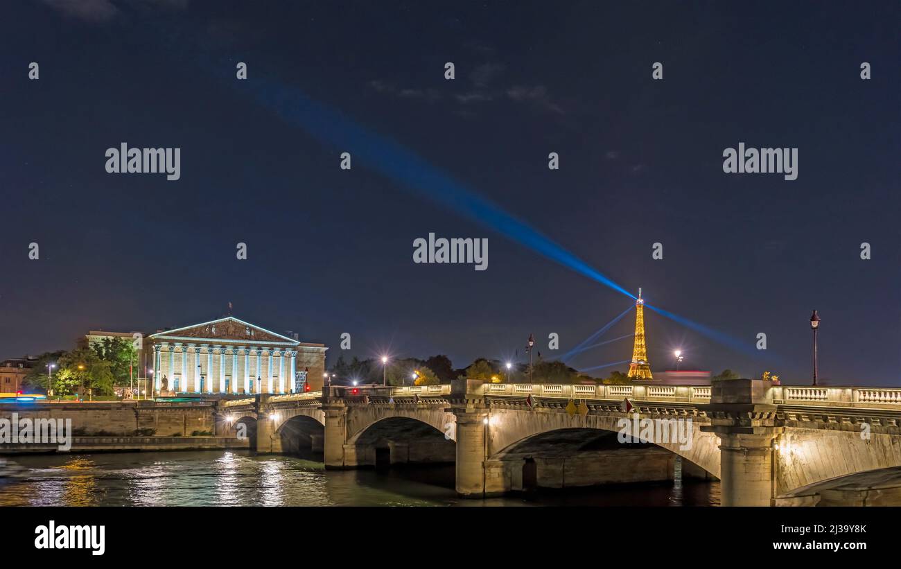 Official Institution and Eiffel Tower at Night in Paris With Seine ...