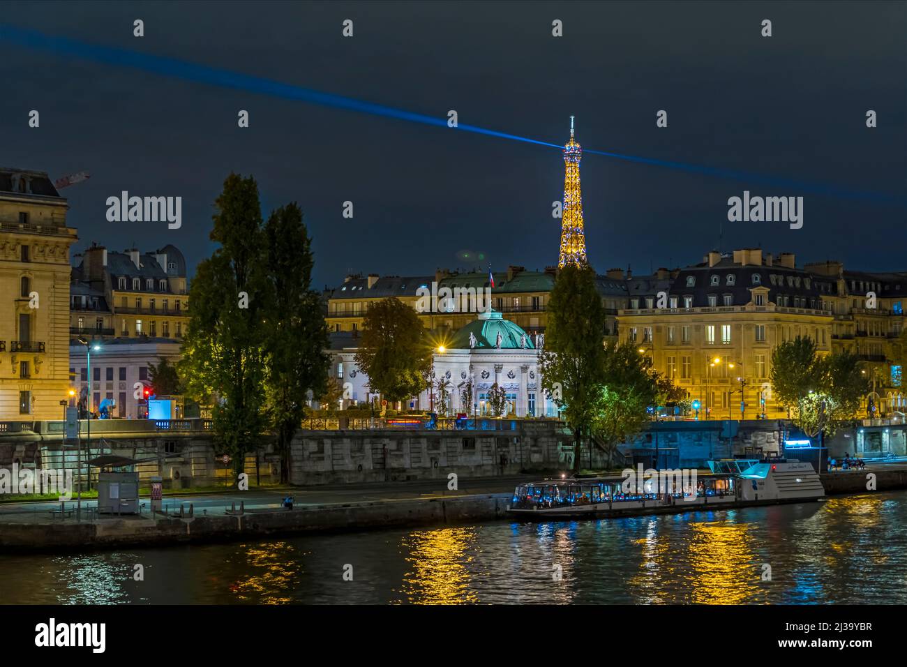 Eiffel Tower in Paris at Night Overlooking Other Famous Monuments Seine ...