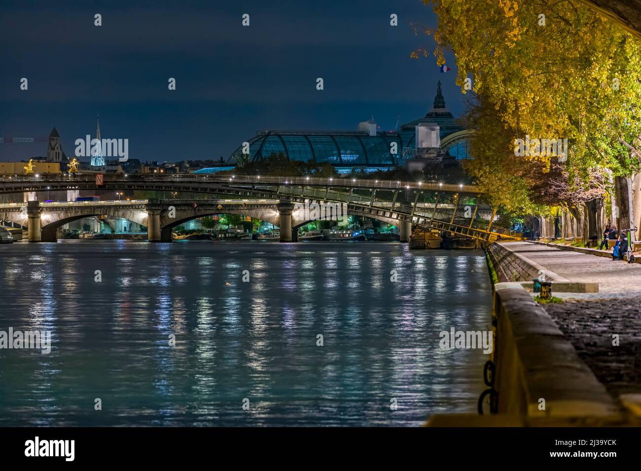 Enlightened Docks With Peoples Walking on Them in Paris Seine River and ...