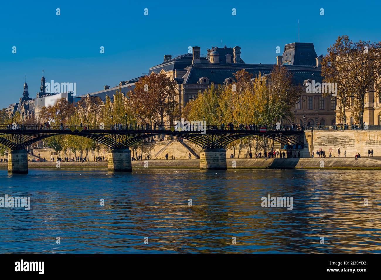 Wide View of the Seine Docks and Architecture in Paris Historic Bridge ...