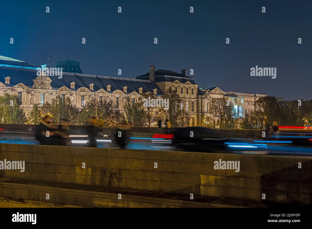 Road Traffic on Historic Bridge in Paris at Night Architecture and ...