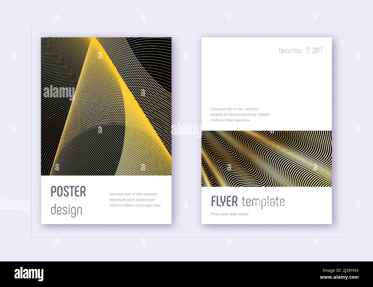 Minimalistic cover design template set. Gold abstract lines on black ...