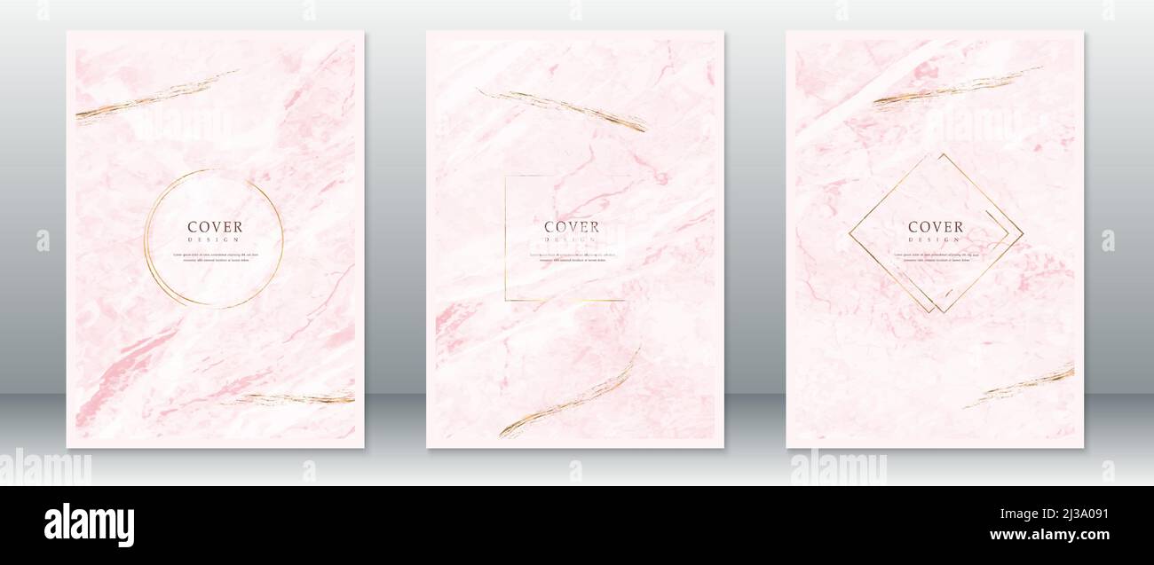 Set of cover page design luxury with marble background and gold frame ...