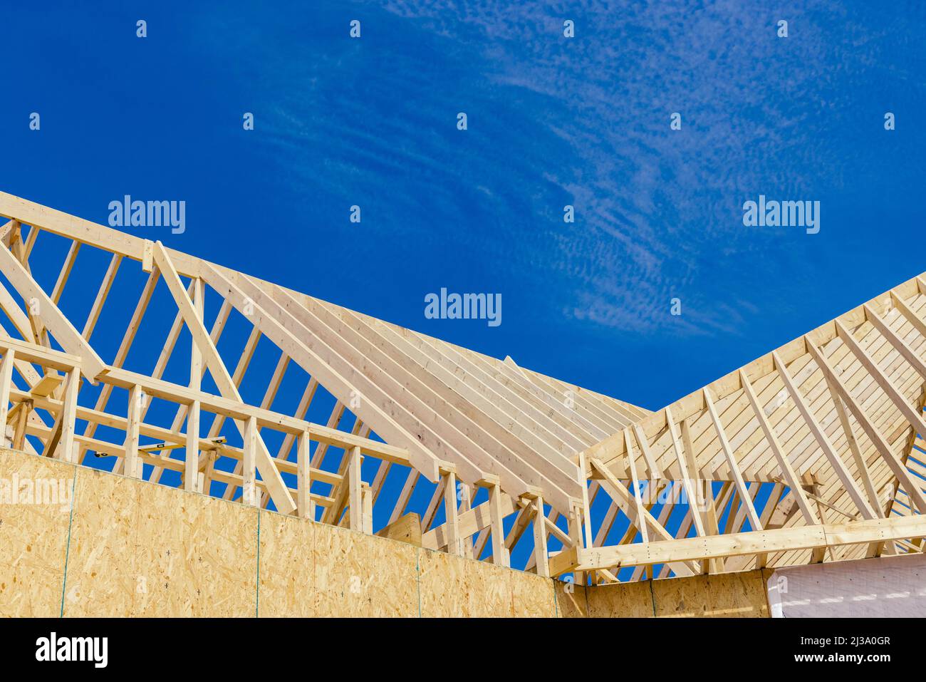 New home construction of construction roof timbers the framing in newly ...