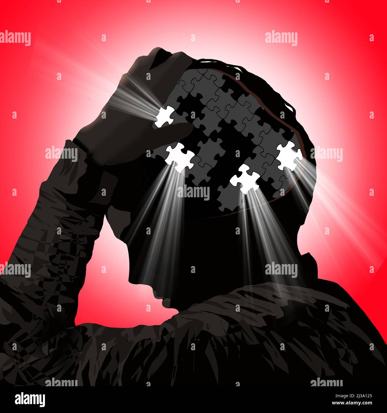 The inside of a person’s head looks like a jigsaw puzzle with pieces ...