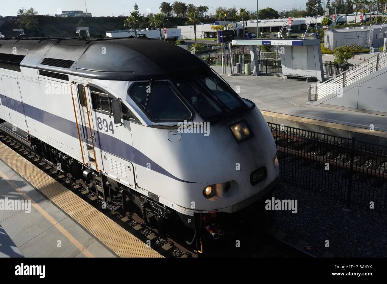 Metrolink train arrives at anaheim regional transportation intermodal ...