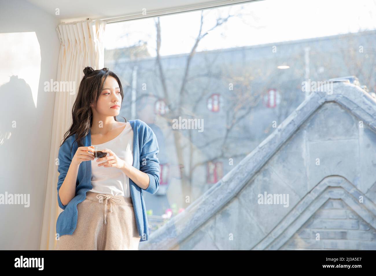 The leisure time of beautiful young fashionable lady in Beijing - stock ...