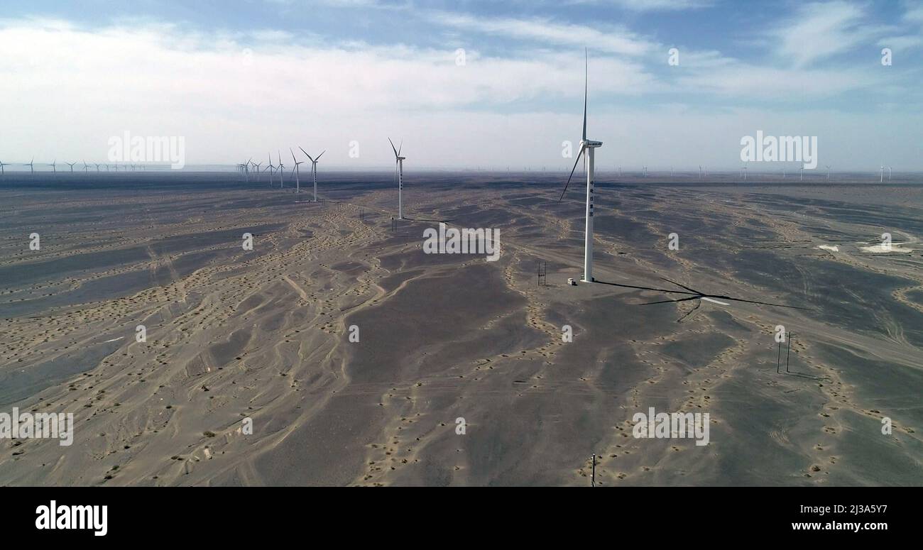 HAMI, CHINA - APRIL 3, 2022 - Aerial photo taken on April 3, 2022 shows ...