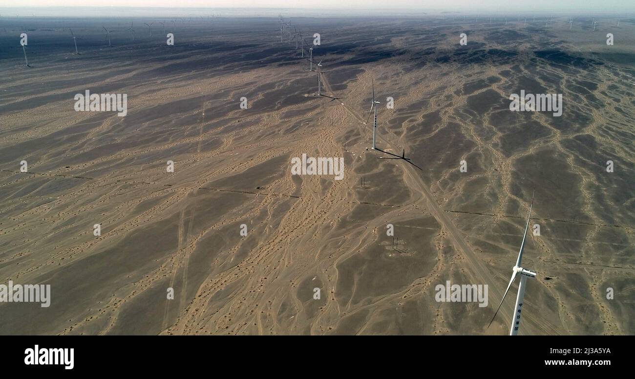 HAMI, CHINA - APRIL 3, 2022 - Aerial photo taken on April 3, 2022 shows ...