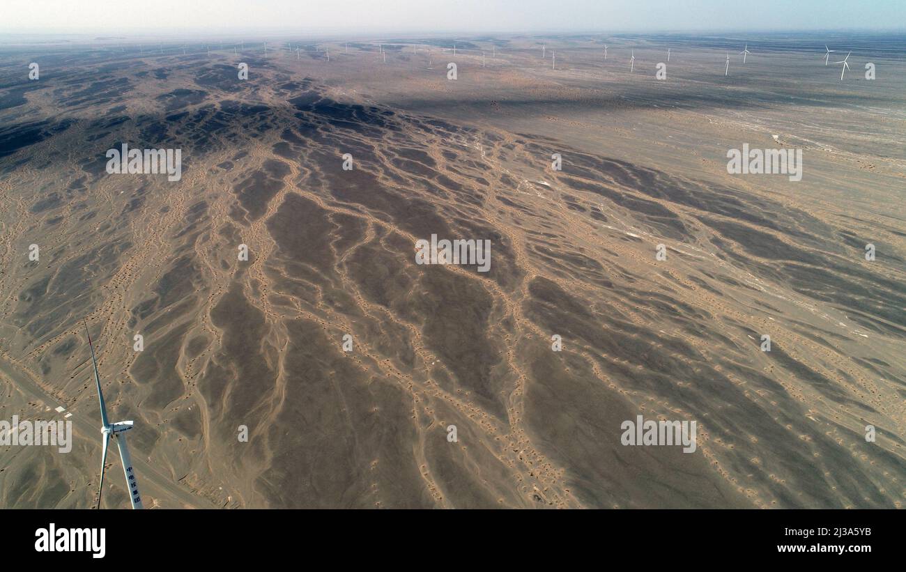 HAMI, CHINA - APRIL 3, 2022 - Aerial photo taken on April 3, 2022 shows ...