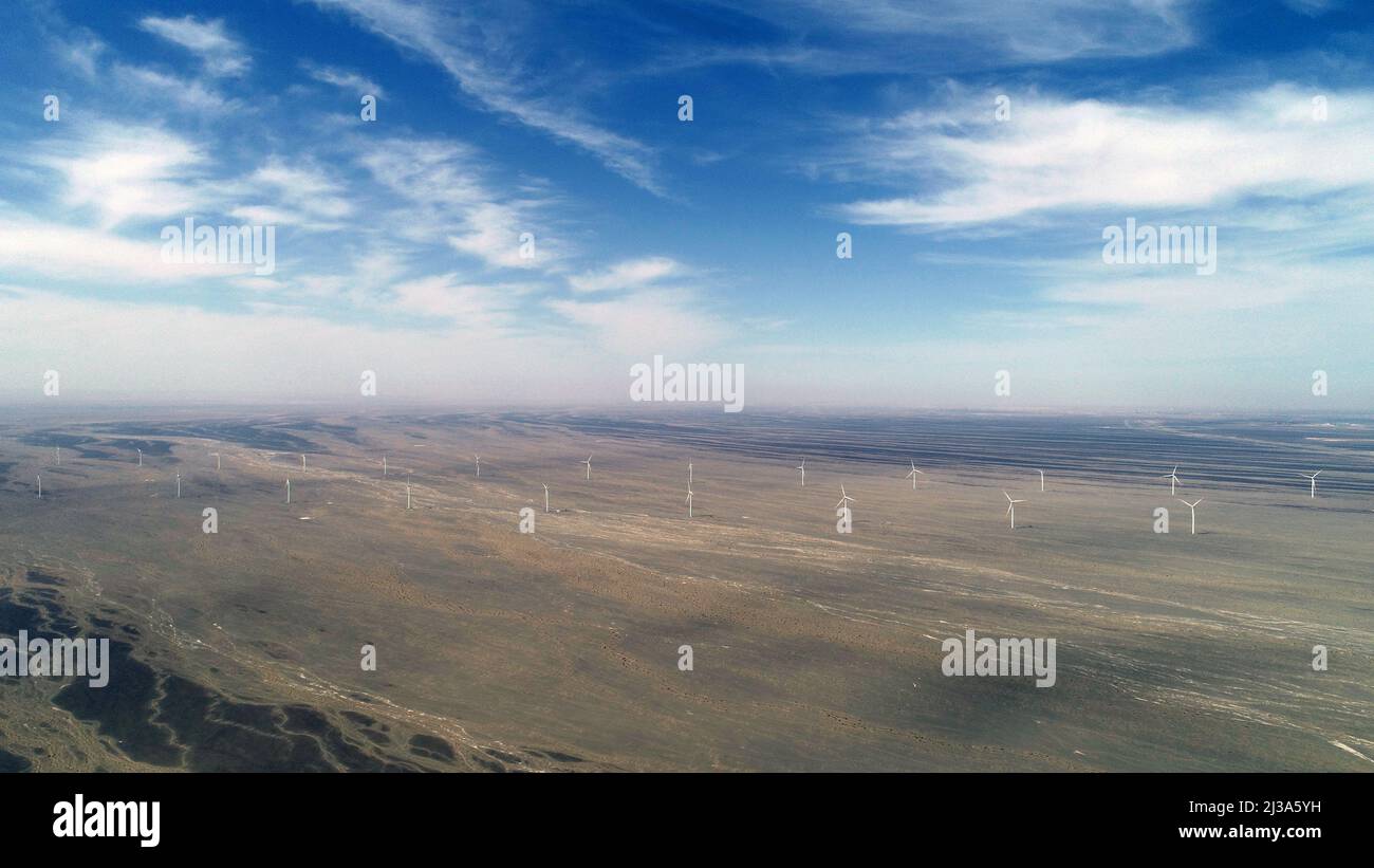 HAMI, CHINA - APRIL 3, 2022 - Aerial photo taken on April 3, 2022 shows ...