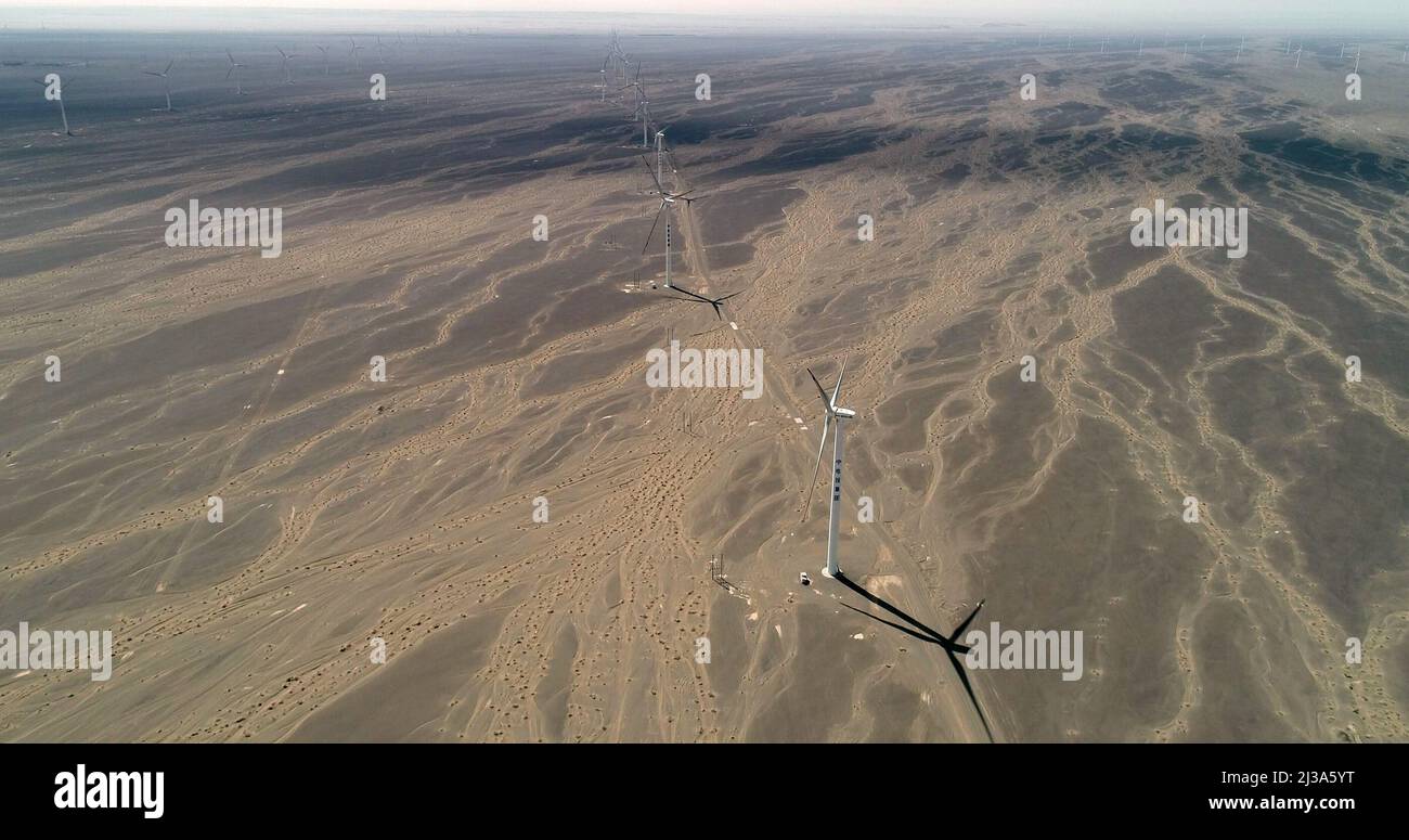 HAMI, CHINA - APRIL 3, 2022 - Aerial photo taken on April 3, 2022 shows ...