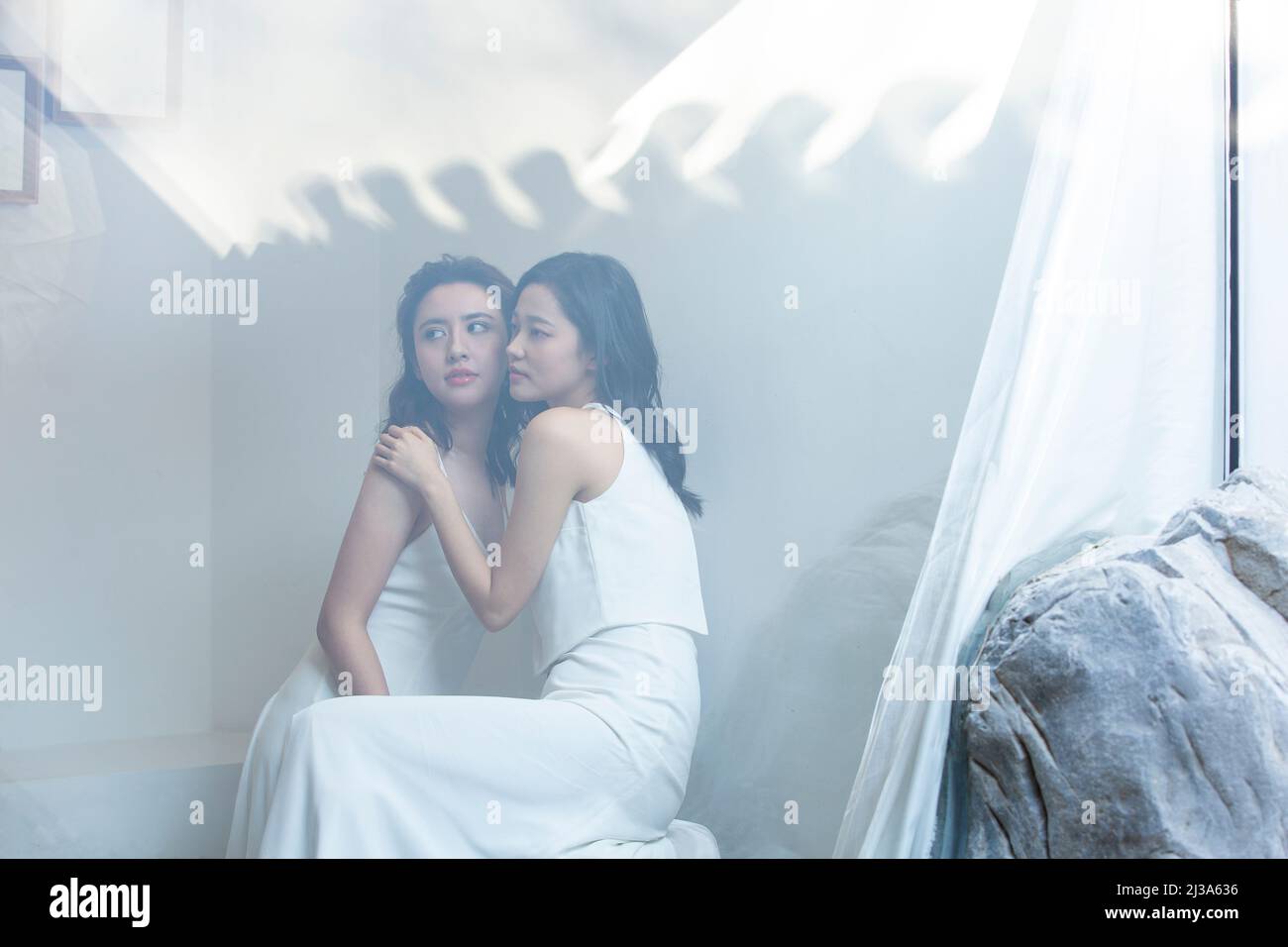 Creative pictures of fashionable female models with gorgeous clothes ...