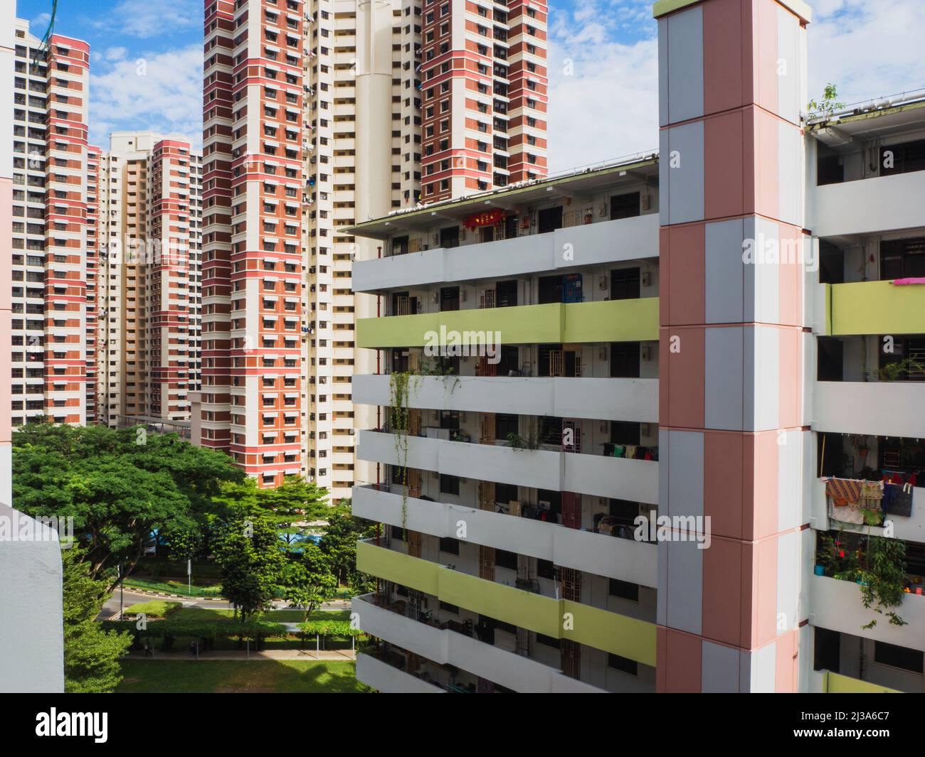 Scenic view of the residential neighbourhood from a high-rise apartment ...