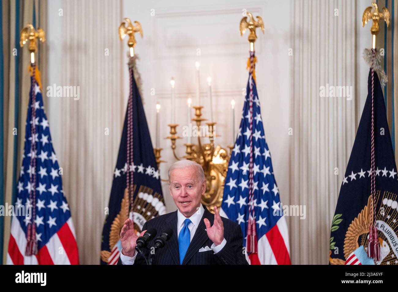 United States President Joe Biden delivers remarks during a bill ...