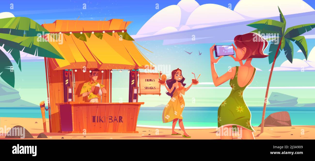Woman tiki bar on tropical hi-res stock photography and images - Alamy