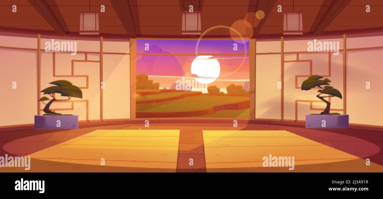 Dojo, traditional japanese room for karate and meditation. Vector ...