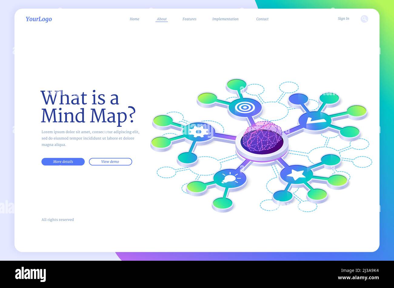 What is mind map isometric landing page, human brain projection and ...