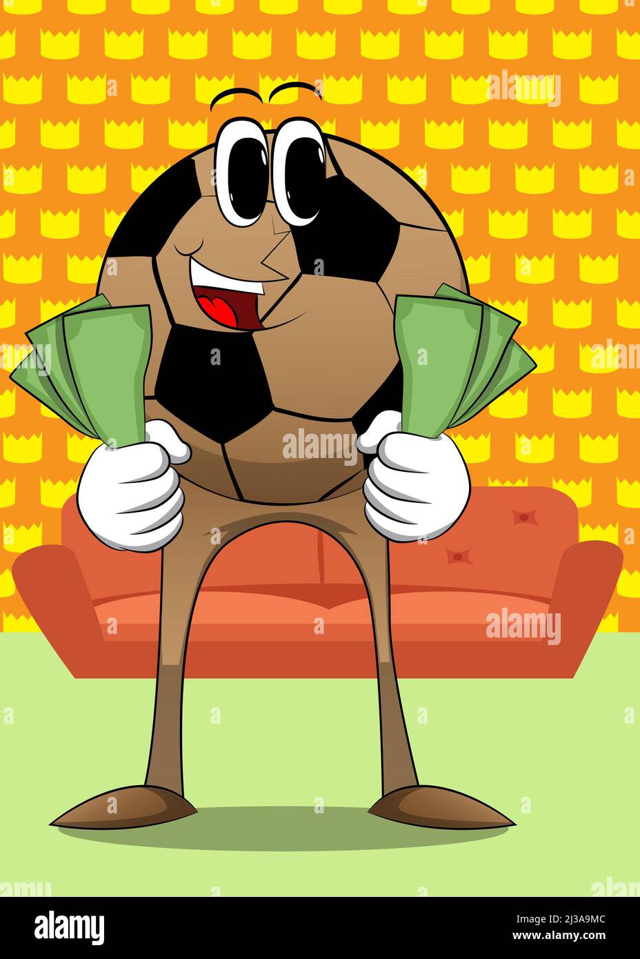 Soccer ball holding or showing money bills. Traditional football ball ...
