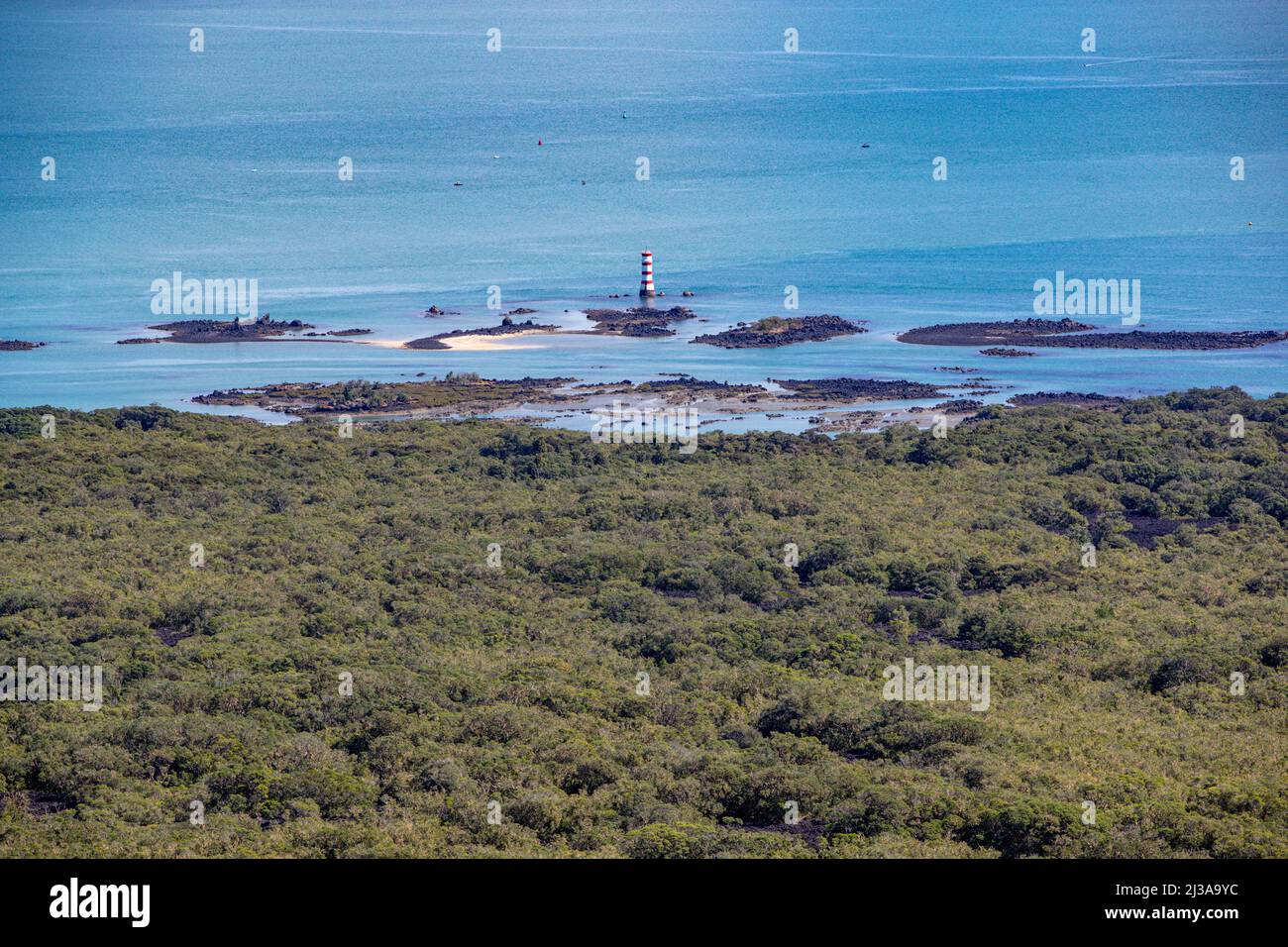 Lighthouse on Rangitoto Island, a volcanic island in the Hauraki Gulf ...