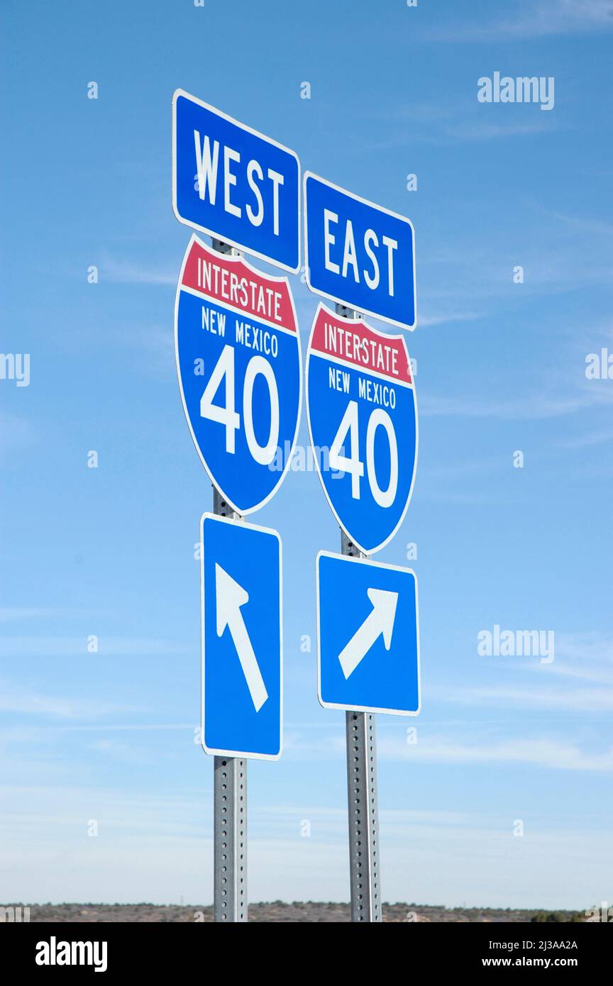 Direction sign on Interstate 40 in New Mexico on highway, West and East ...
