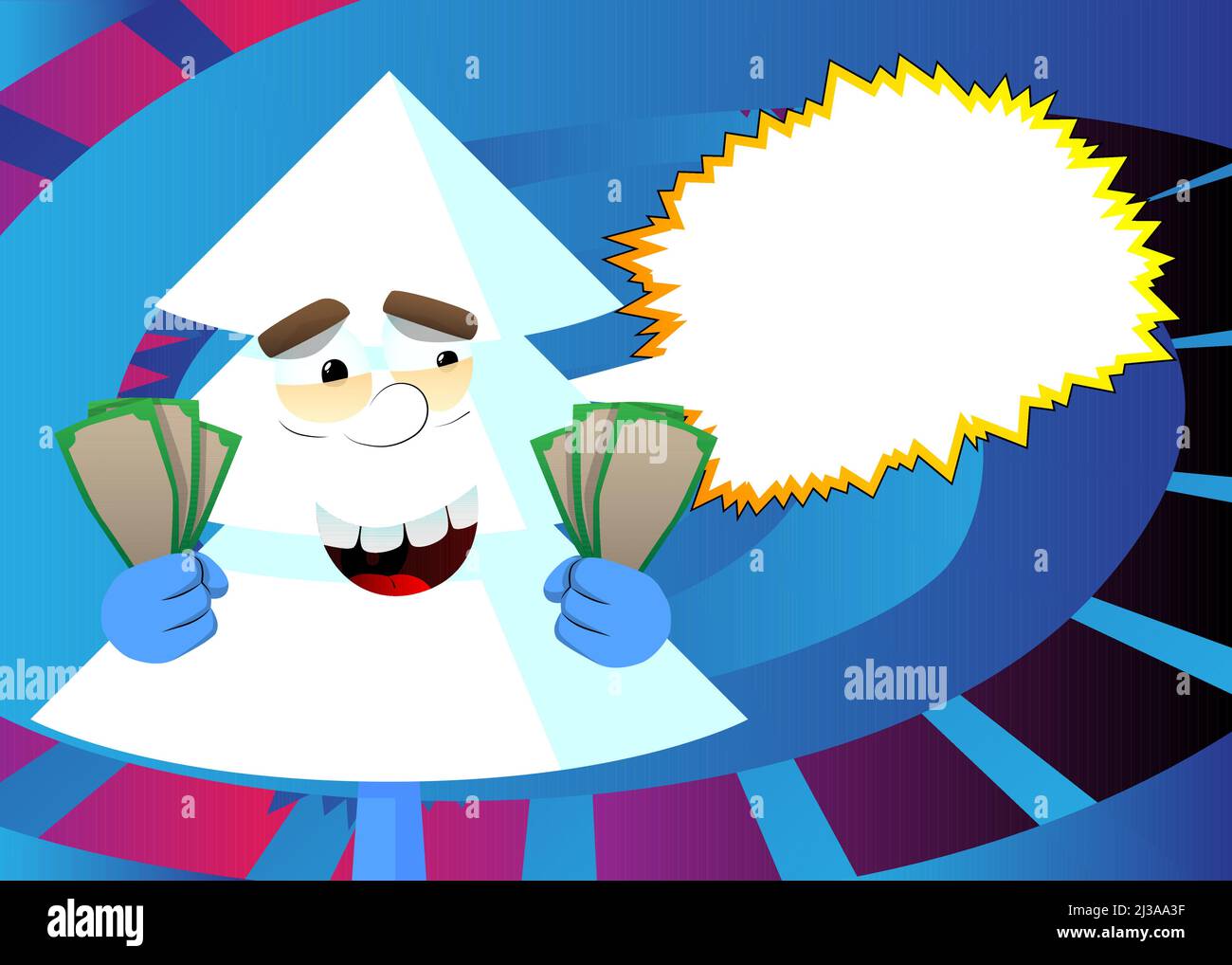 Cartoon winter pine trees with faces holding or showing money bills ...