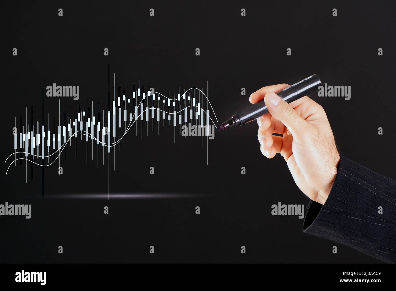 Man hand drawing Business Growth Graph with marker on transparent wipe ...